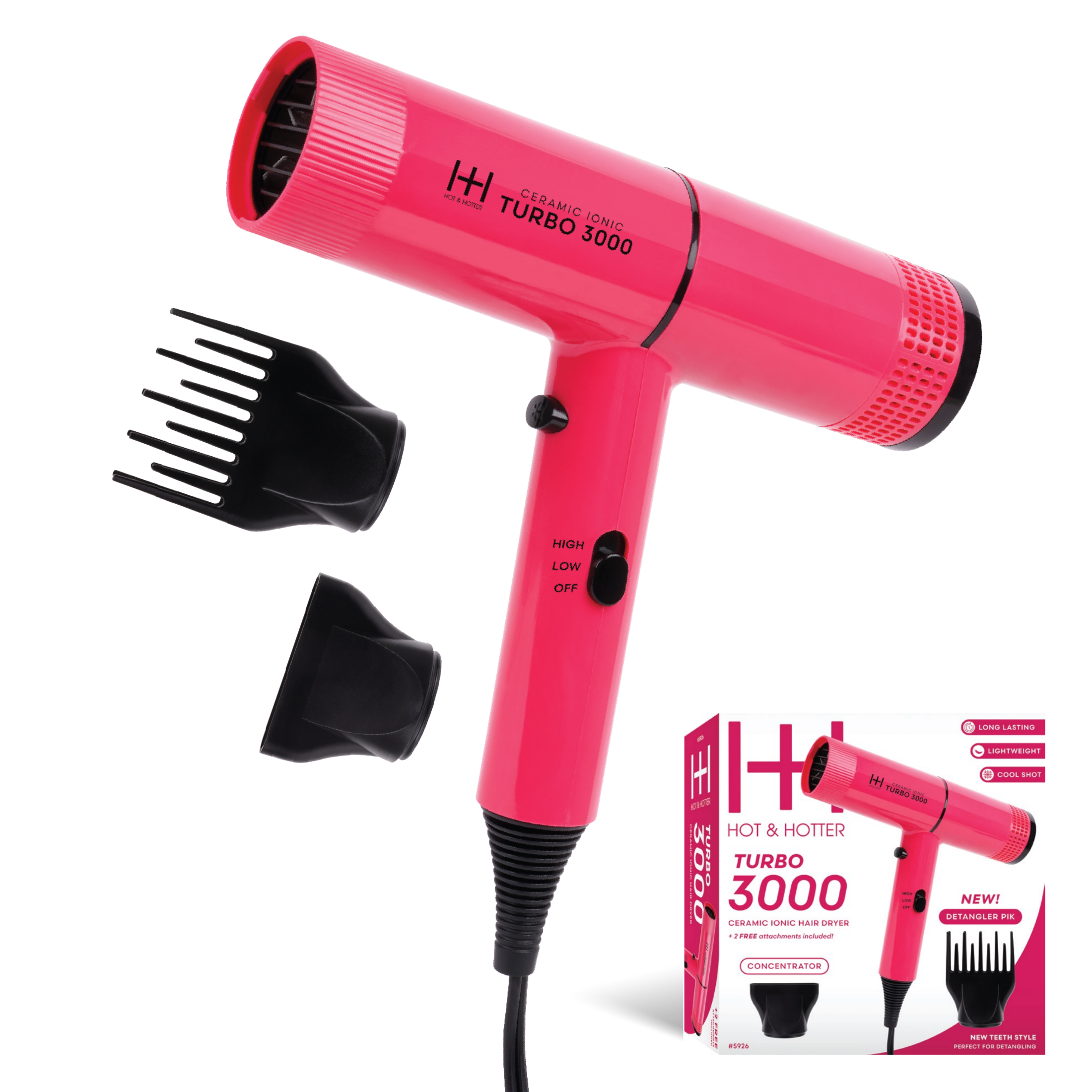 Hot & Hotter Ceramic Turbo 3000 Hair Dryer, Pink – Xcellence Beauty Supply